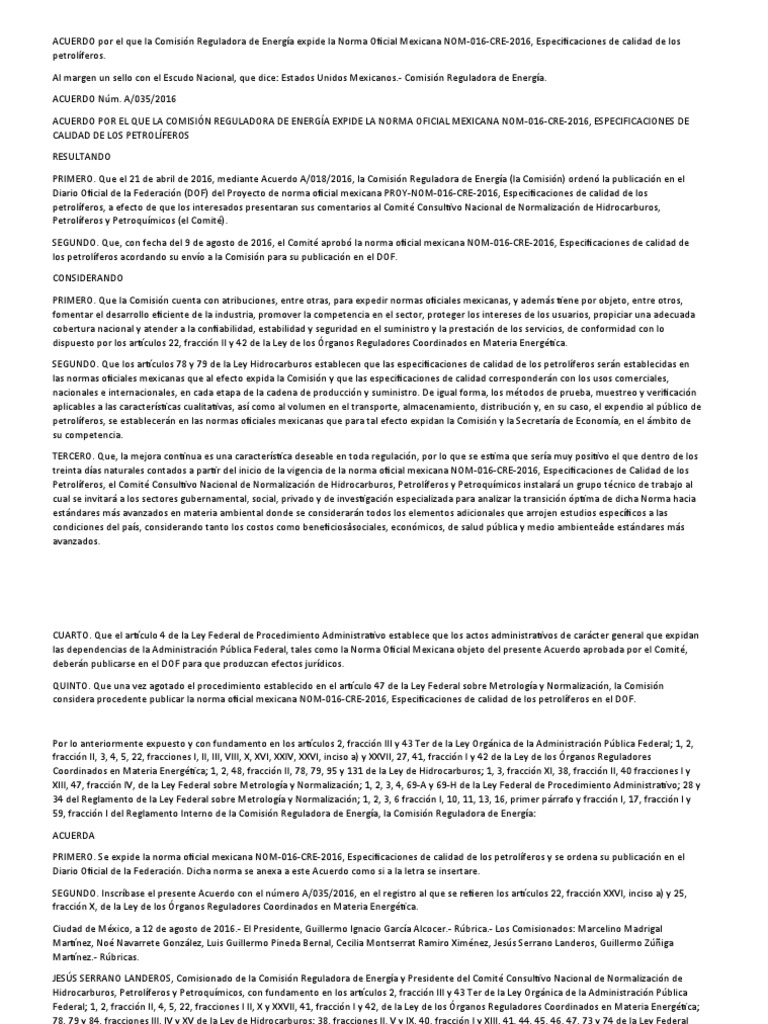 Nom 016 Cre 2016 | PDF | Petróleo | Gasolina