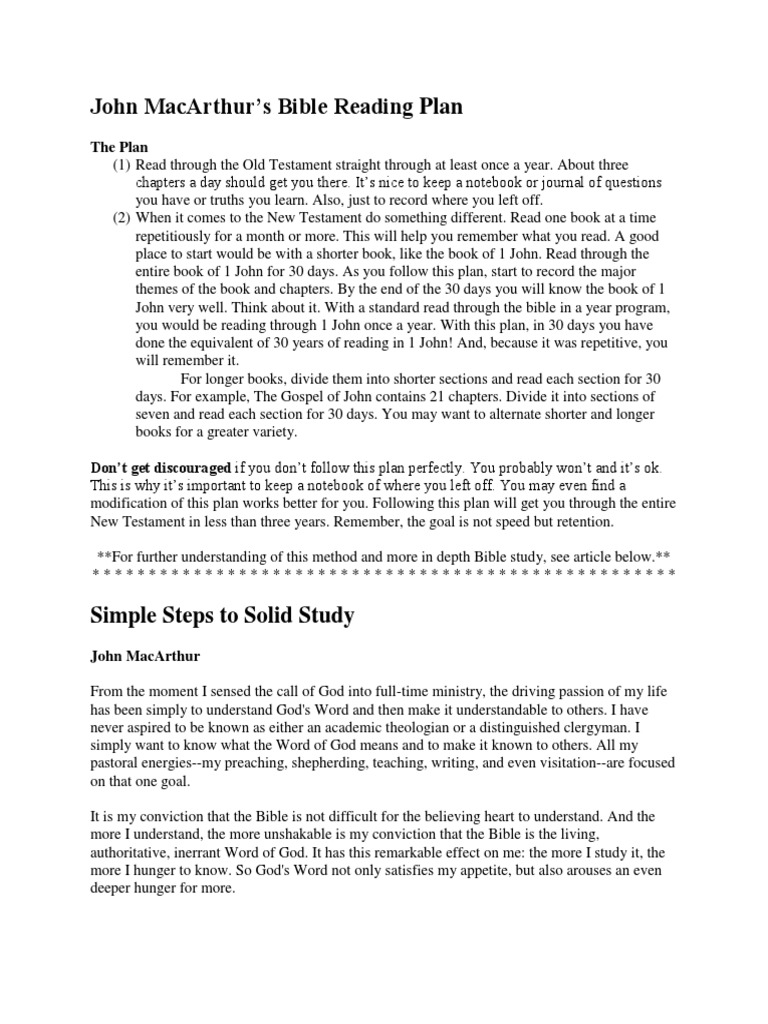 John Macarthur Plan Reading Plan | PDF | Bible | New Testament