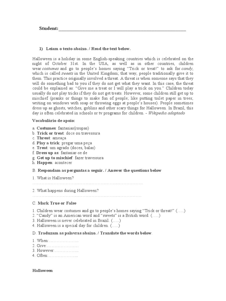 Halloween Lab Activity | PDF | Trick Or Treating | Halloween