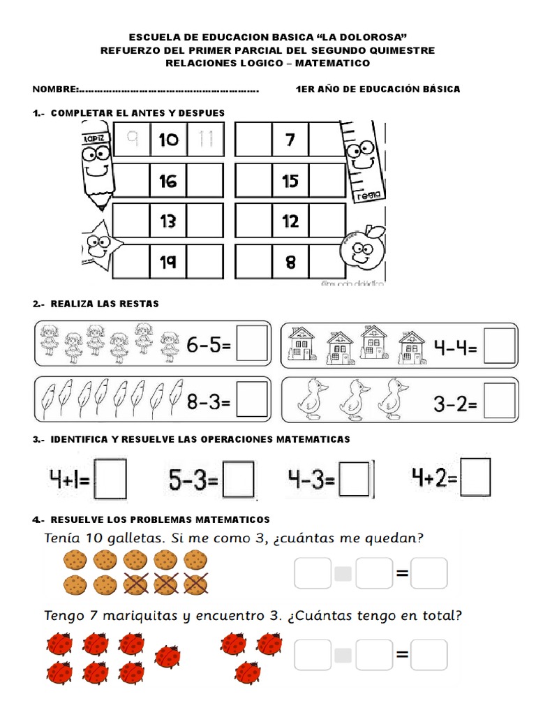 Examen De Matematicas 1er Grado