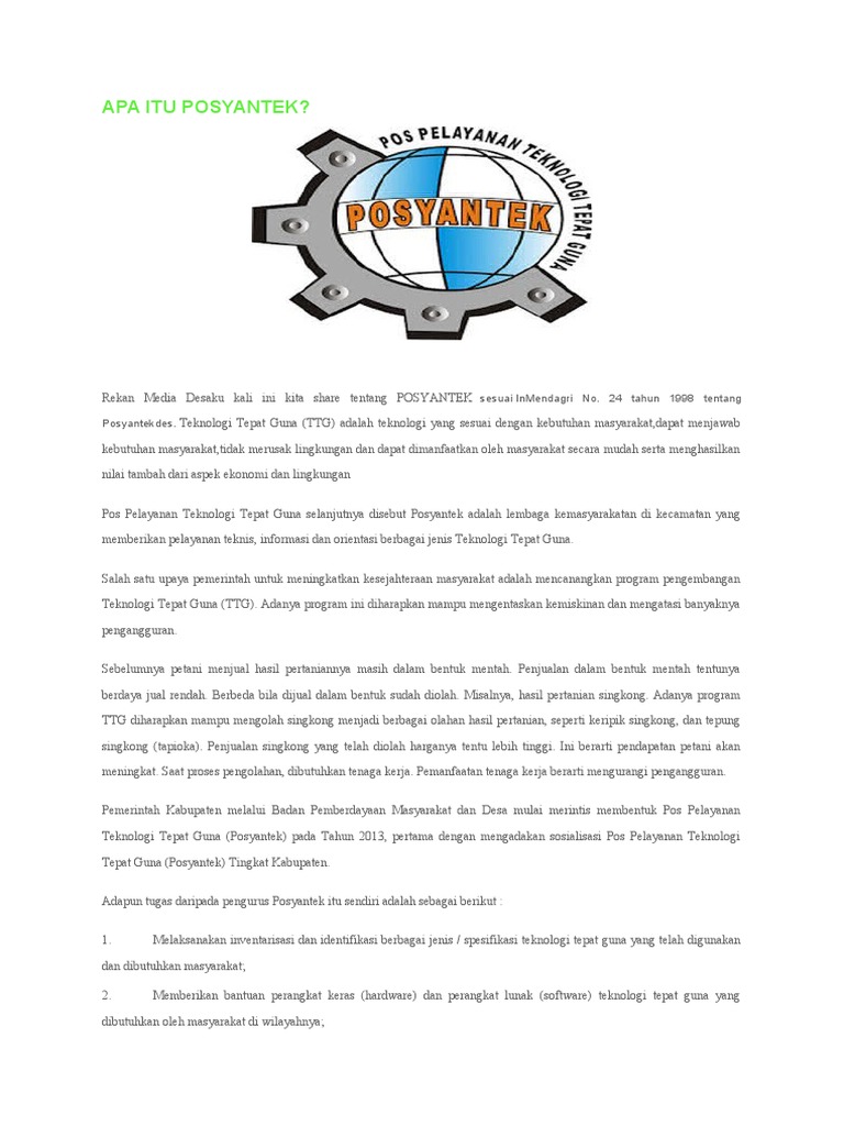 Apa Itu Posyantek | PDF | Bisnis | Komputer