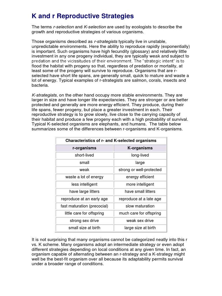 K and R Reproductive Strategies | PDF | Reproduction | Biogeochemistry