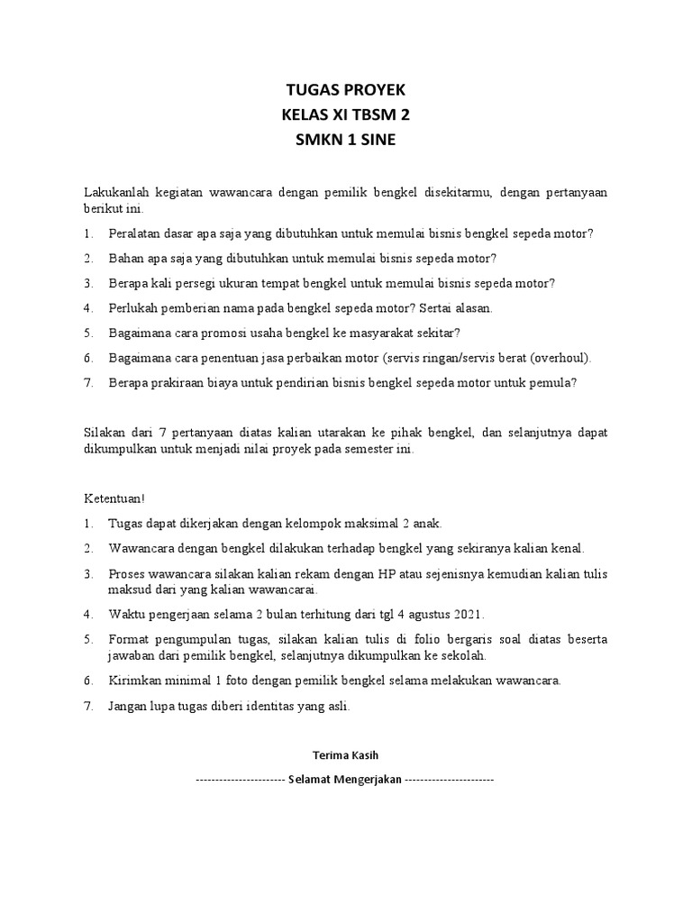 Tugas Proyek Xi TBSM | PDF