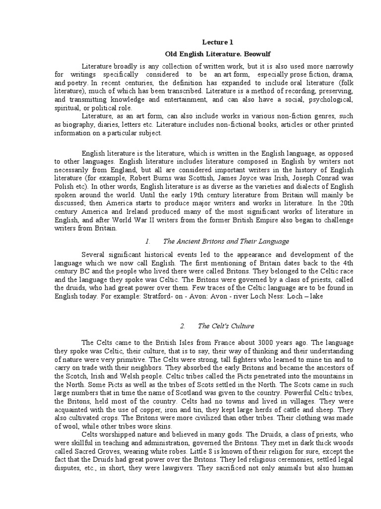 Old English Literature. Beowulf: 1. The Ancient Britons and Their ...