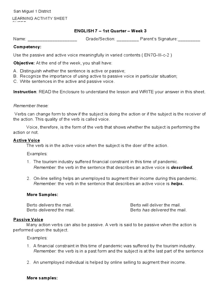 ENGLISH 7 - 1st Quarter - Week 3: San Miguel 1 District Learning ...