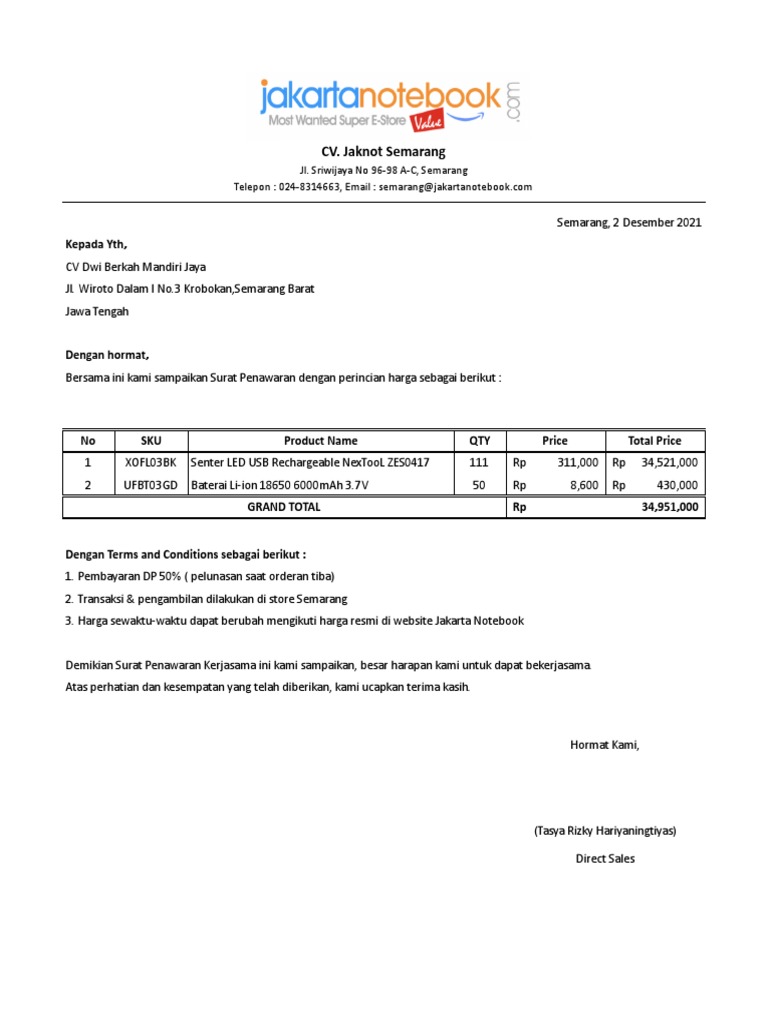 Penawaran CV Dwi Berkah Mandiri Jaya | PDF