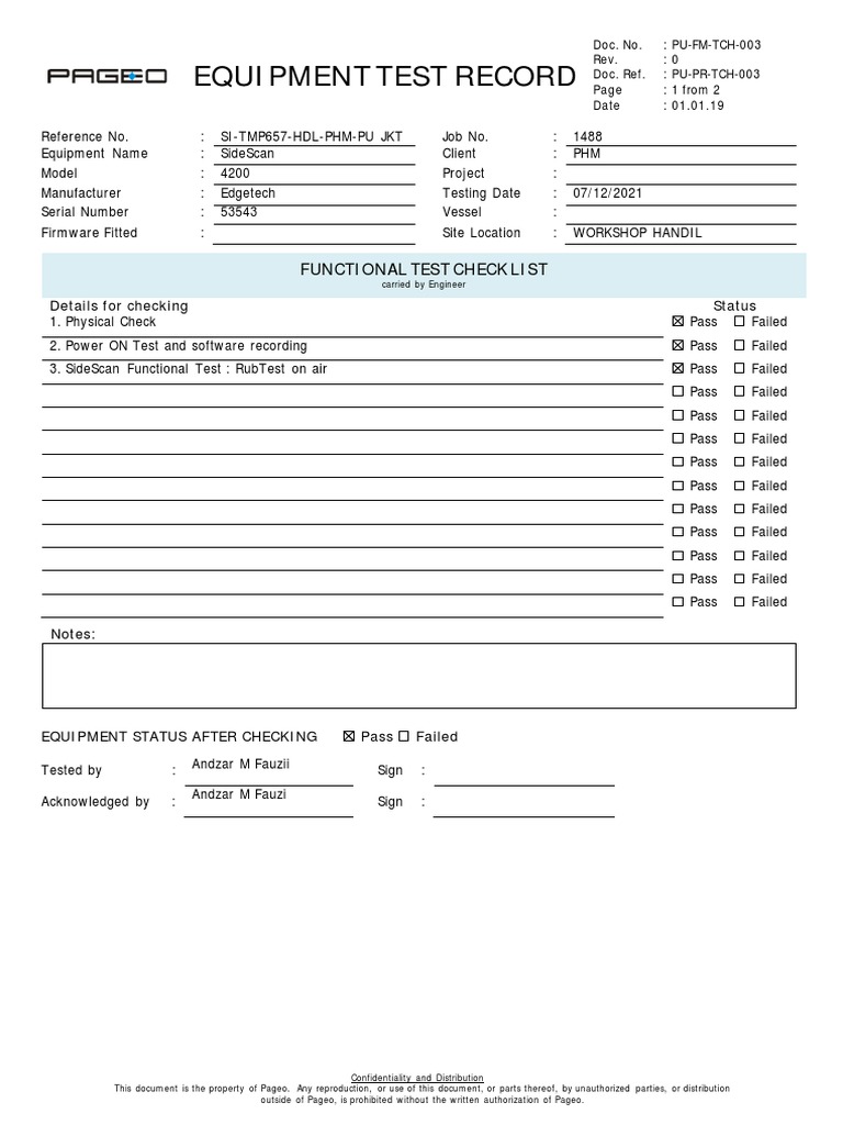 Equipment Test Record: Functional Test Check List | PDF | Computing ...