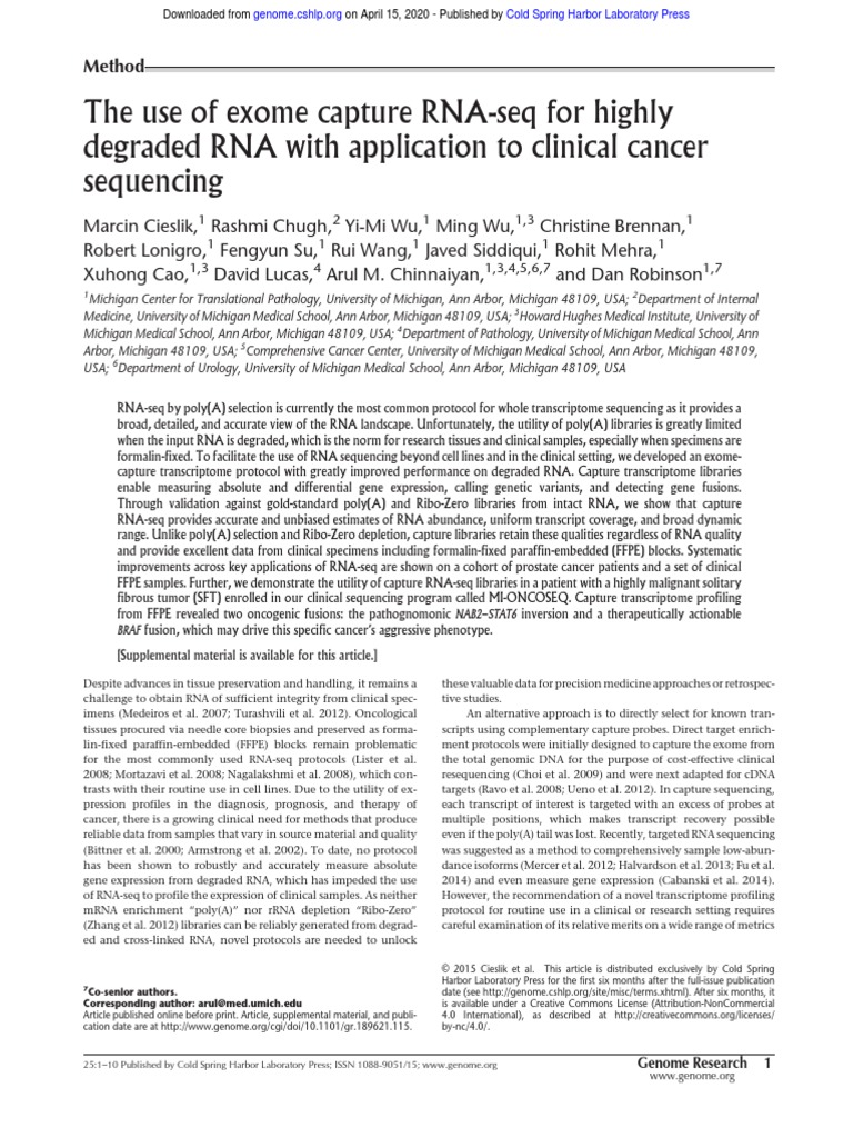 2015 The Use of Exome Capture RNA-seq For Highly Degraded RNA With ...