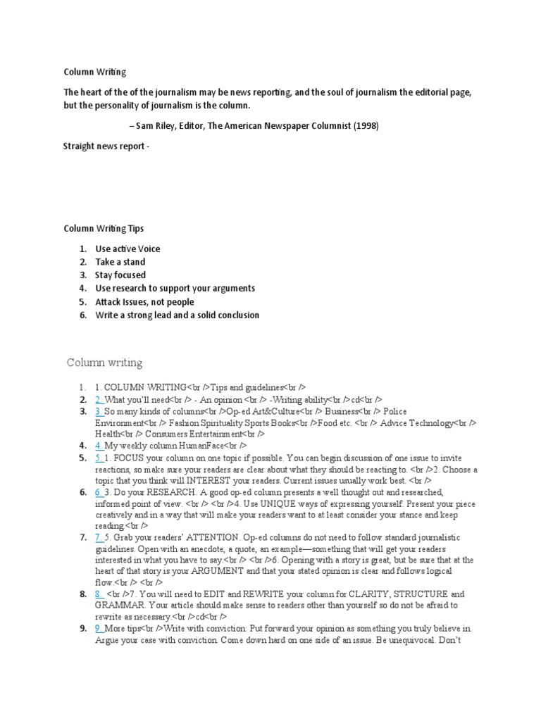 Column Writing Tips | PDF | Journalism | News