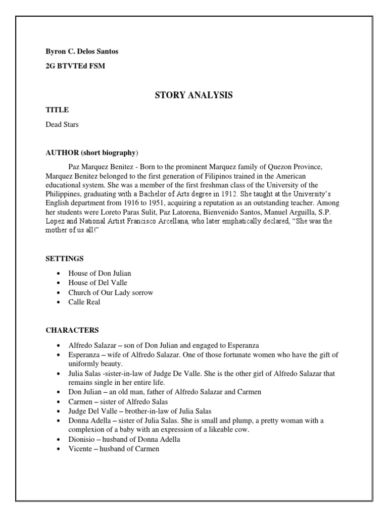 Story Analysis of Dead Stars | PDF