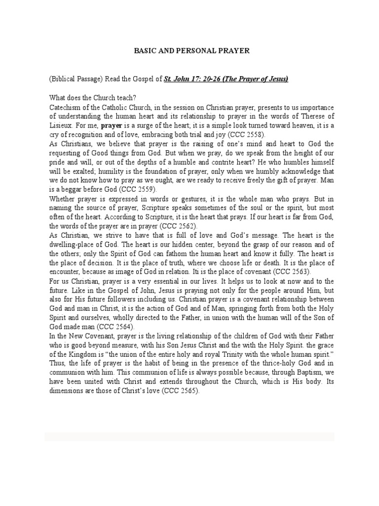 Basic and Personal Prayer | PDF | Prayer | God The Father