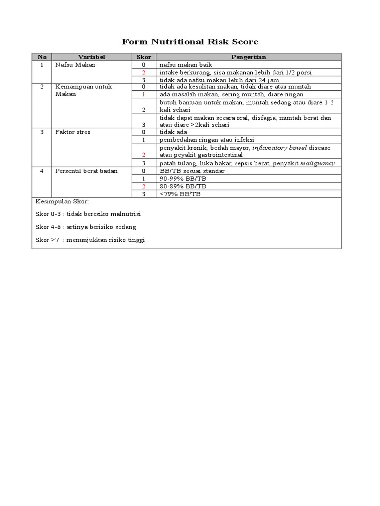Form Nutritional Risk Score Compress | PDF