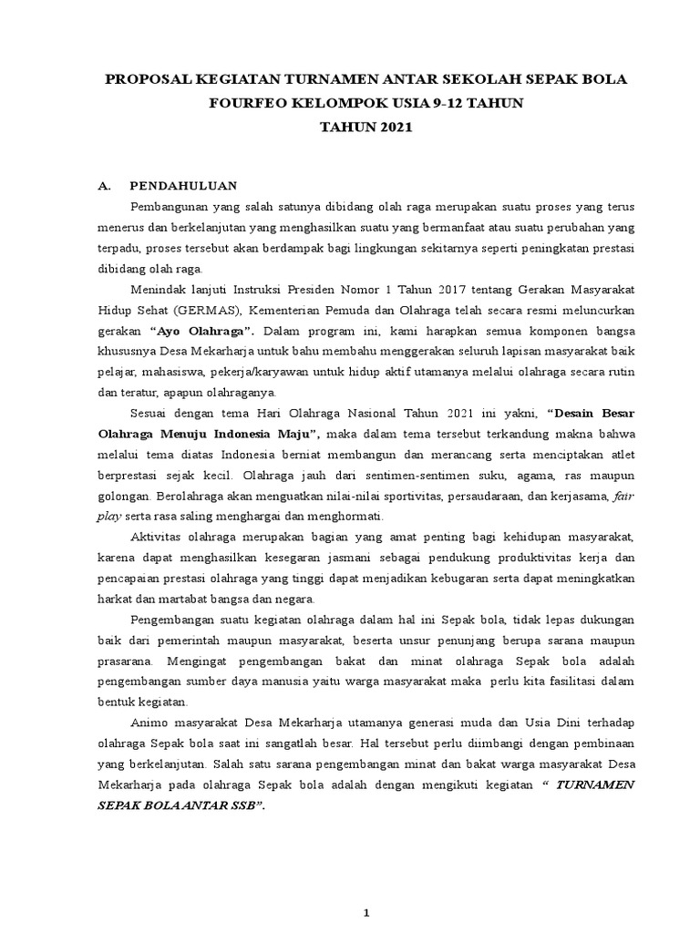 Proposal Kegiatan Turnamen Antar Sekolah Sepak Bola Fourfeo Kelompok ...