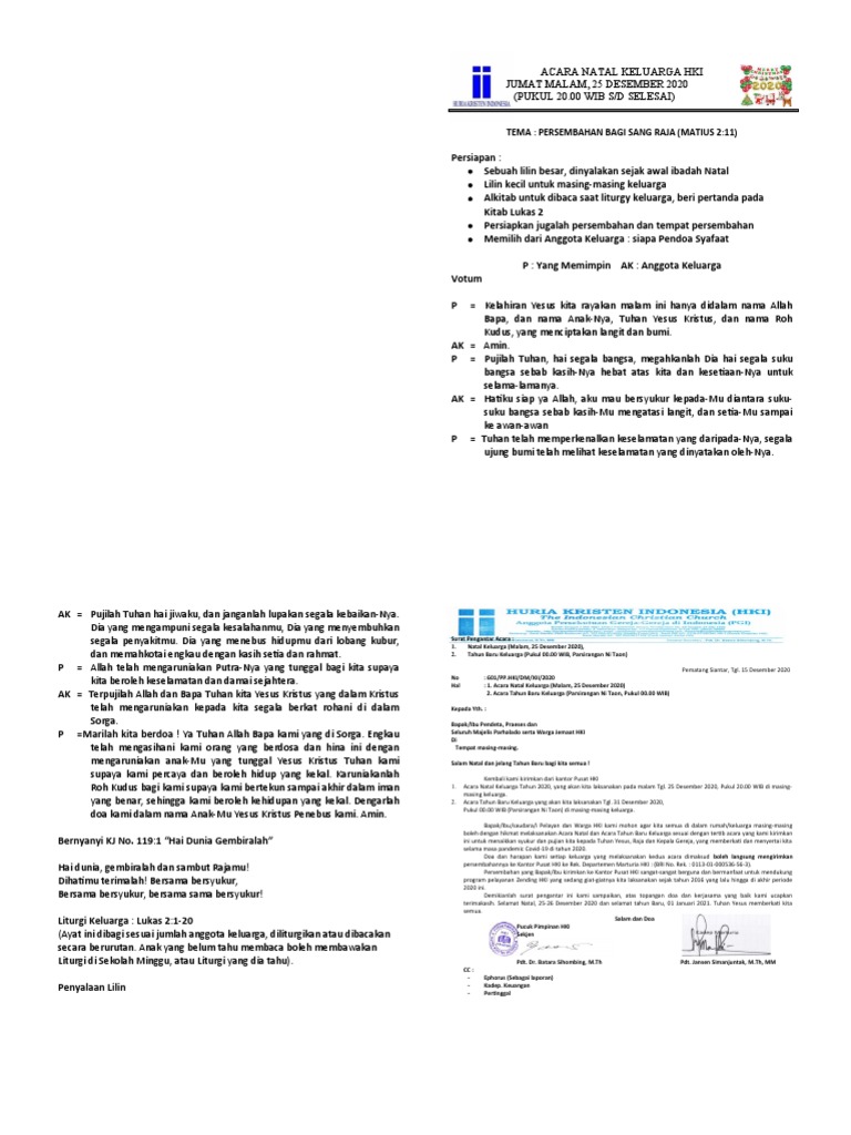 ACARA PERAYAAN NATAL 2020 DAN TAHUN BARU Kel Hki 2020 Hvs Kolom 2 | PDF