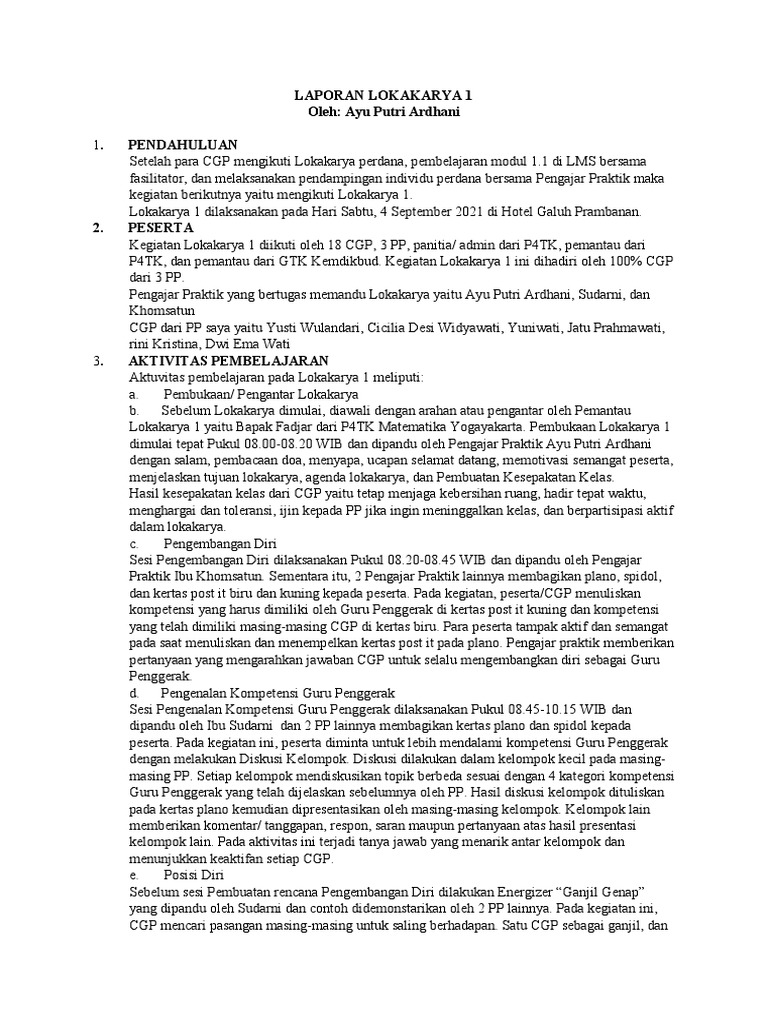Laporan Lokakarya 1 | PDF | Karier & Perkembangan