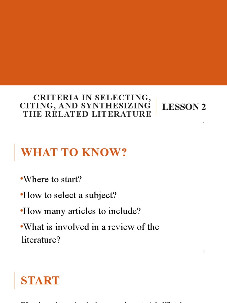 Chapter 4 Lesson 2 - Criteria in Selecting, Citing, and Synthesizing The Related Literature ...
