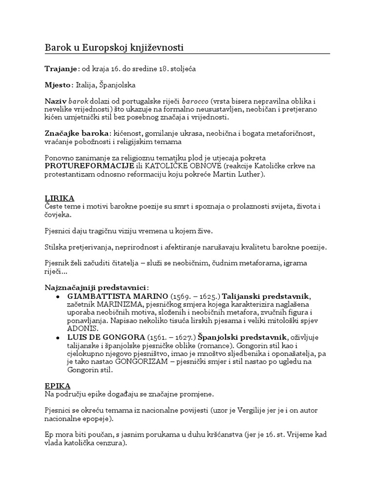 Barok U Europskoj Književnosti | PDF