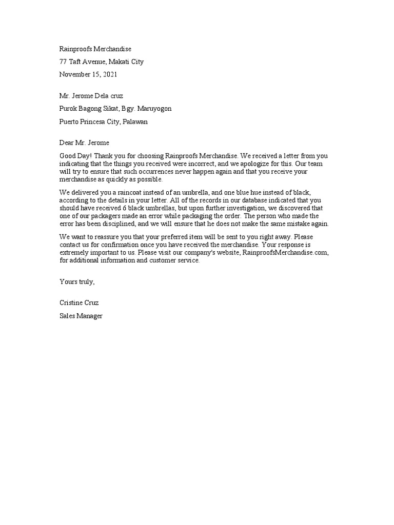 Letter of Adjustment | PDF