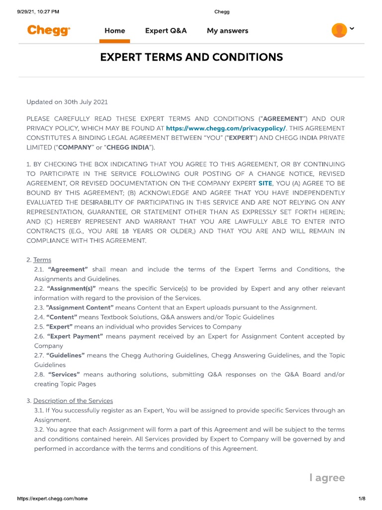 Chegg Expert Terms and Conditions | PDF