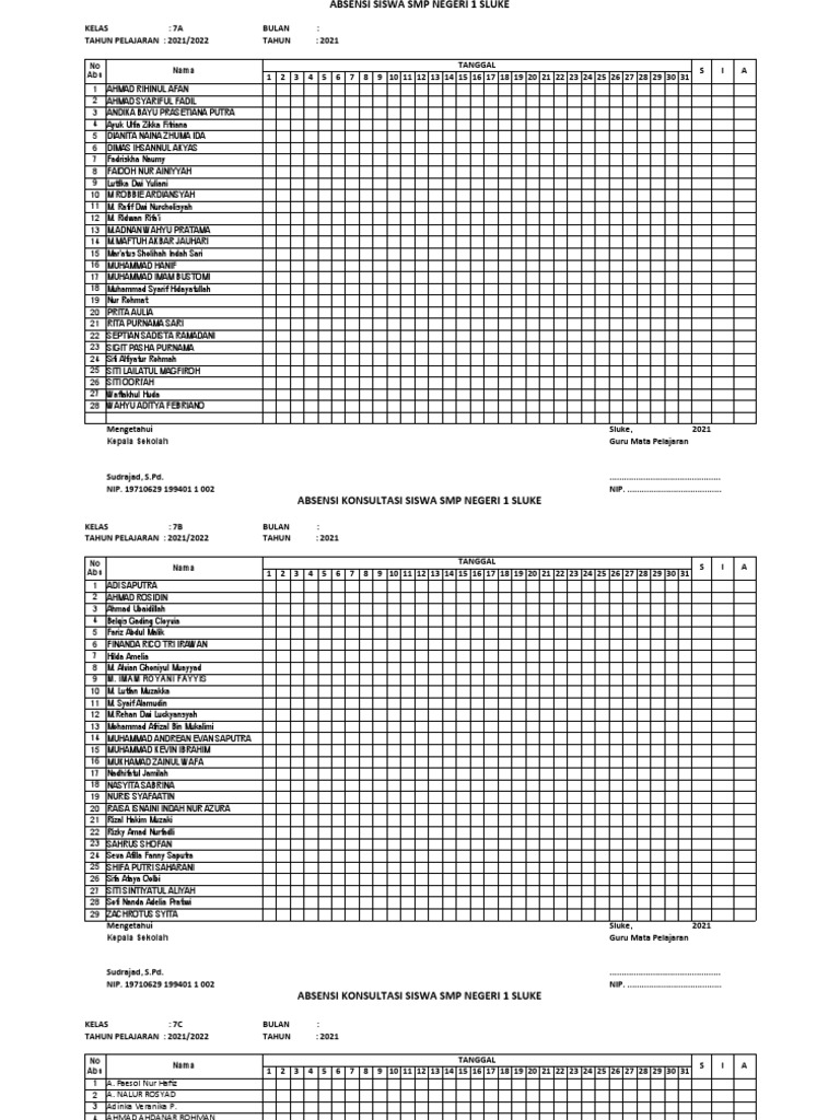 Daftar Absen Siswa Dan Jurnal Mengajar | PDF