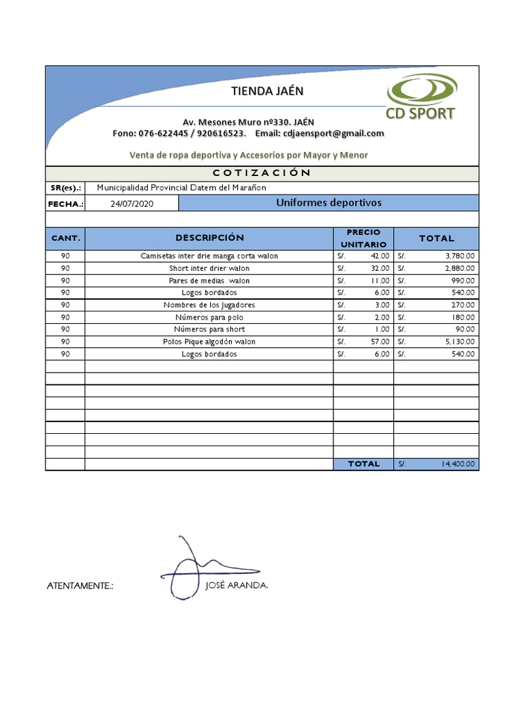 PROFORMA-CD SPORT UNIFORMESvito | PDF