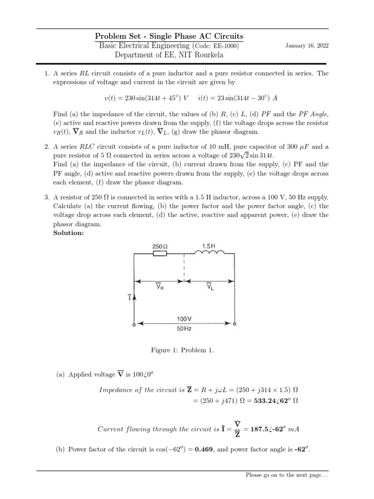 EE1000 Problem Single Phase AC Circuits | PDF | Electrical Impedance ...