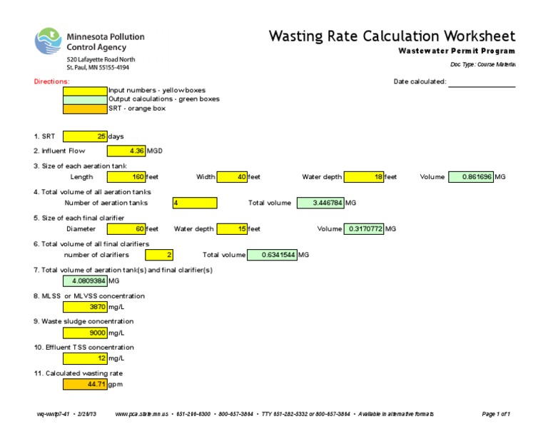 Wasting Rate Calculation Worksheet: Directions | PDF