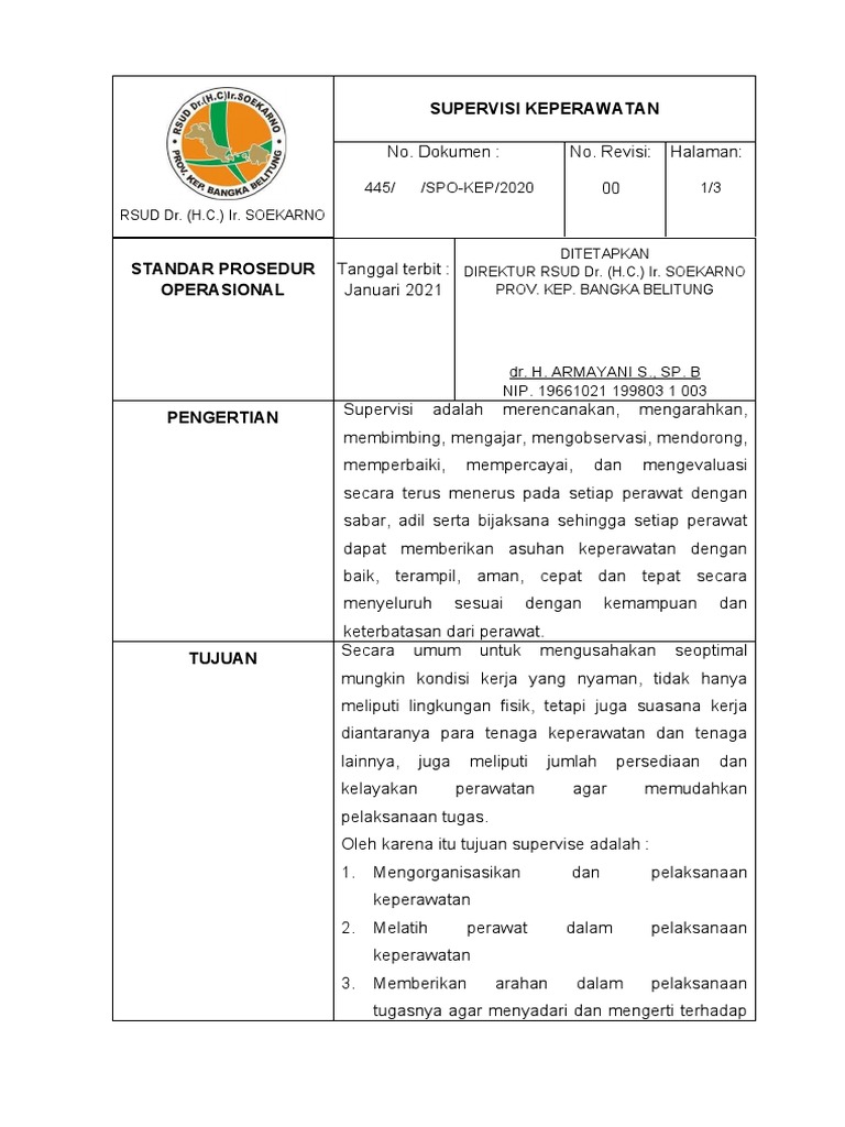 Sop Supervisi Keperawatan | PDF