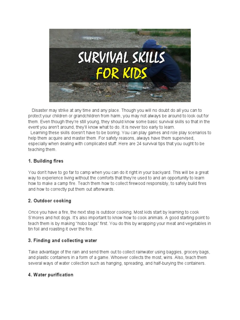 Survival Skills For Kids | PDF | Outdoor Cooking | First Aid