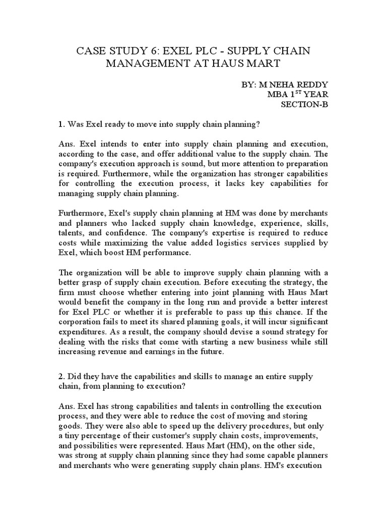 Case Study 6: Exel PLC - Supply Chain Management at Haus Mart | PDF ...