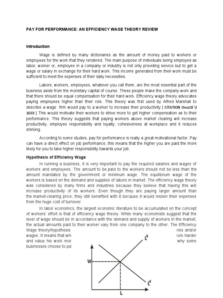 Pay For Performance: An Efficiency Wage Theory Review | PDF | Labour ...