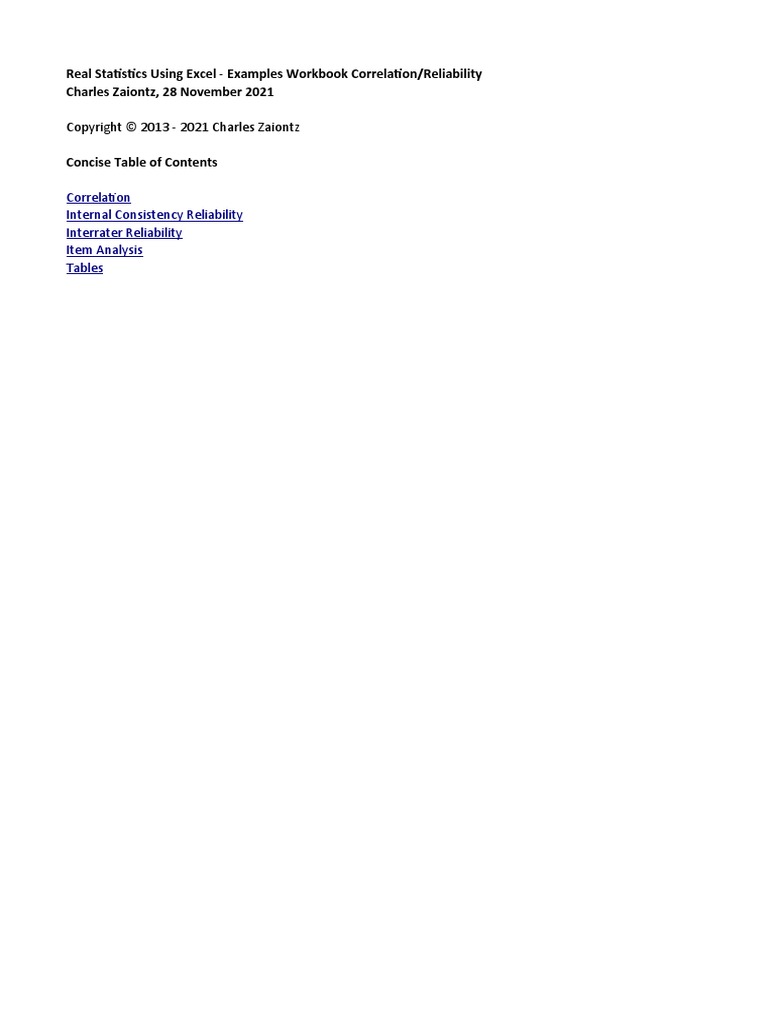 Real Statistics Examples Correlation Reliability | PDF | Spearman's ...