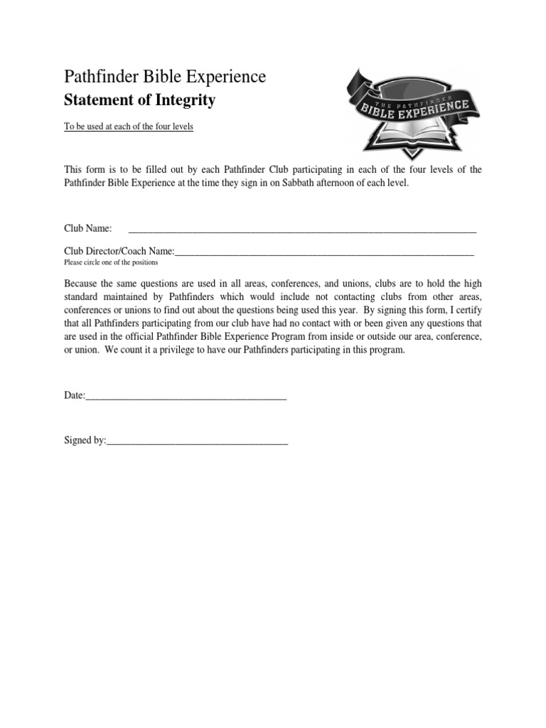 Pathfinder Club Integrity Form | PDF | Career & Growth