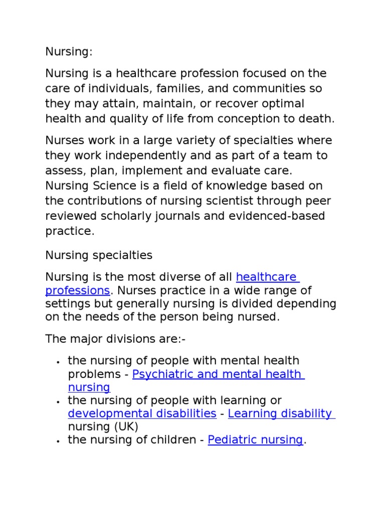 Overview of Nursing Profession and Practice | PDF | National Health ...