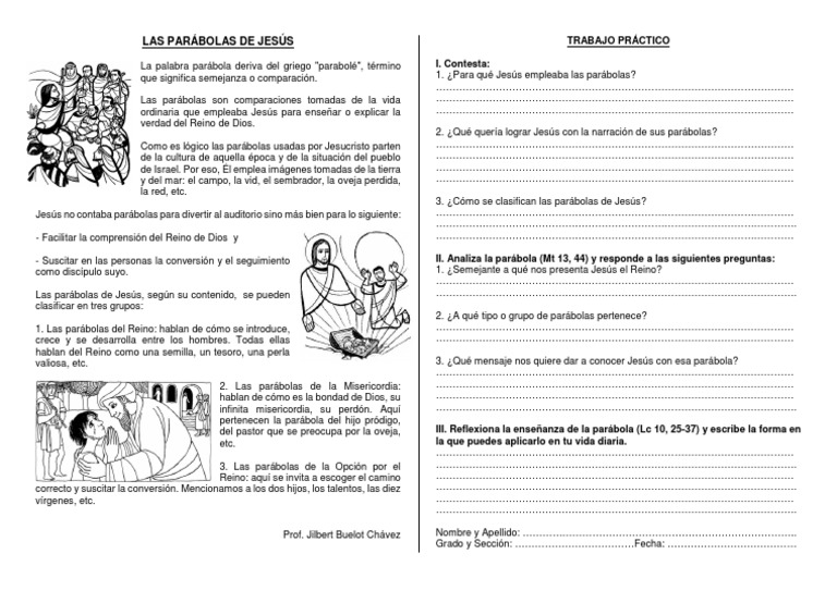 Hoja De Trabajo De Parábola Lecciones Y Hojas De Trabajo Sobre