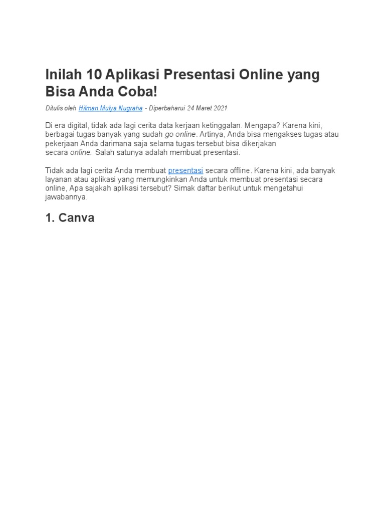 Inilah 10 Aplikasi Presentasi Online Yang Bisa Anda Coba | PDF