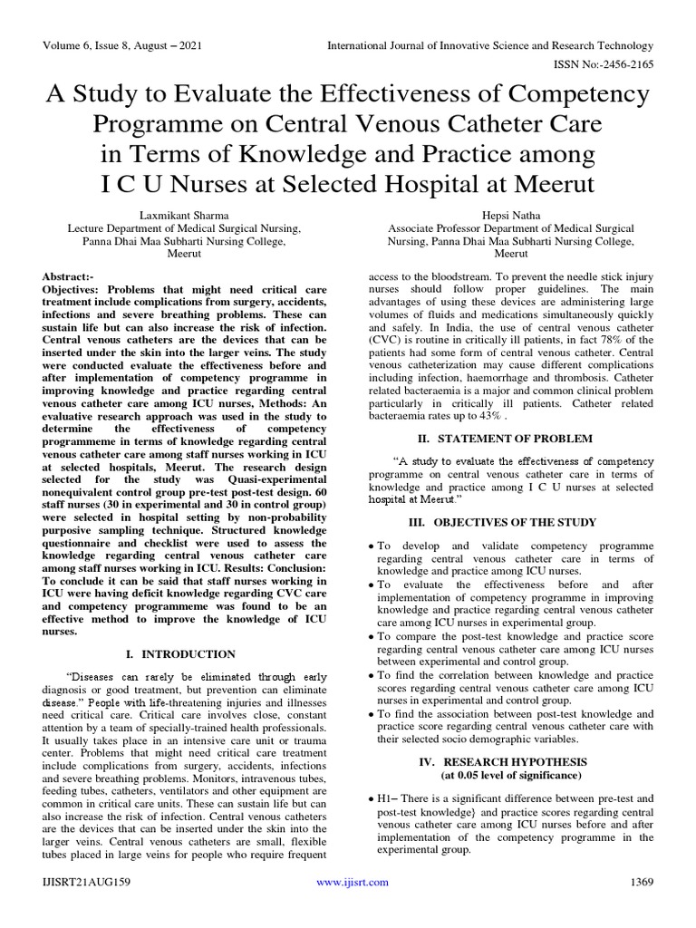 Effectiveness of CVC Care Training for ICU Nurses | PDF | Intensive ...