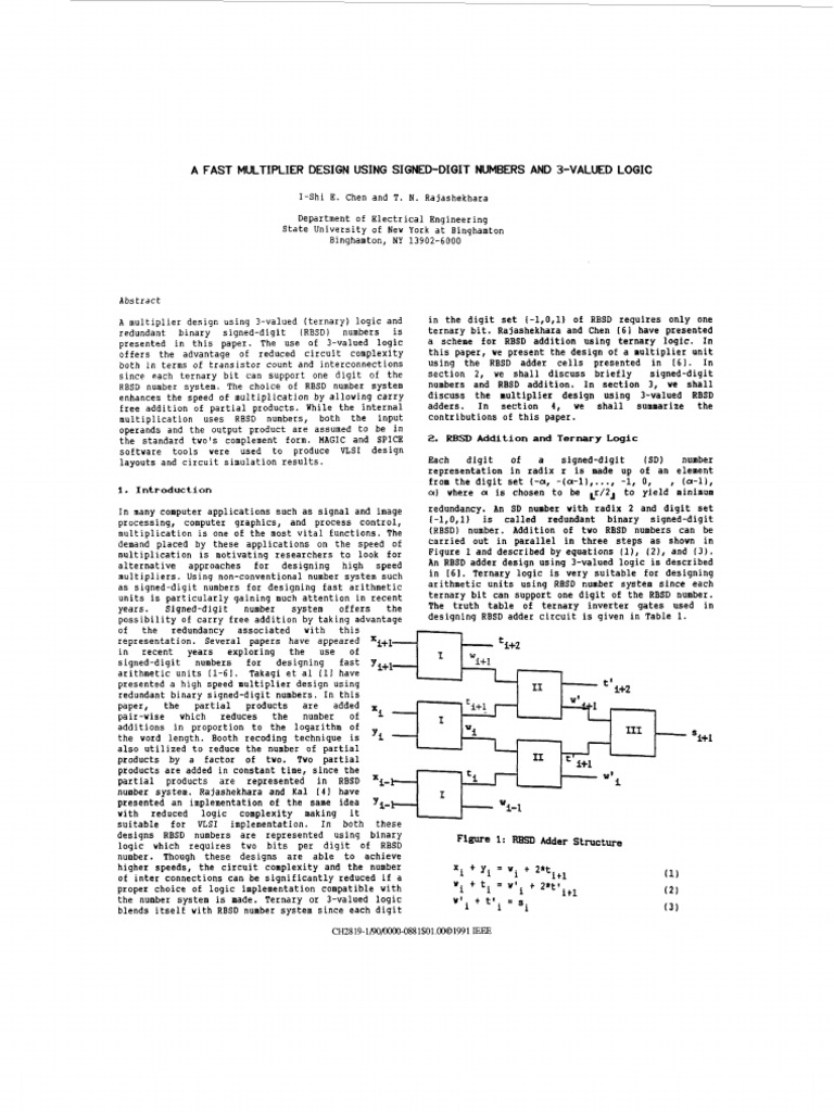 A Fast Multiplier Design Using Signed-Digit Numbers and 3-Valued Logic | PDF | Multiplication ...