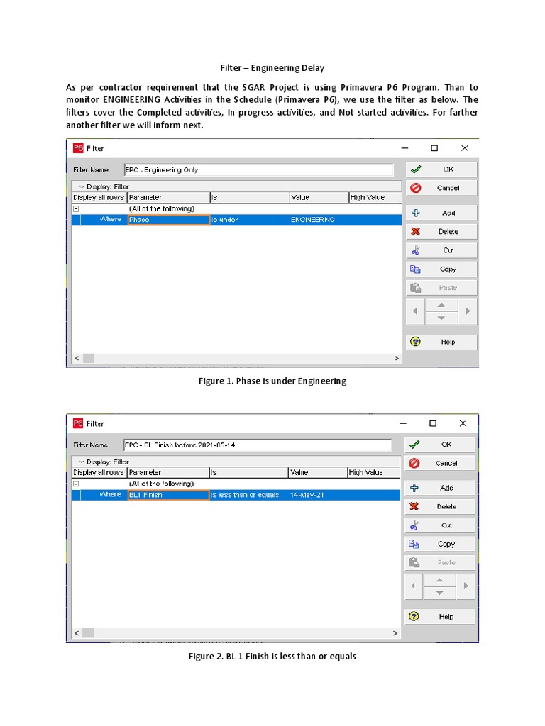 Primavera P6 - Filter in Engineering Activities Delay | PDF