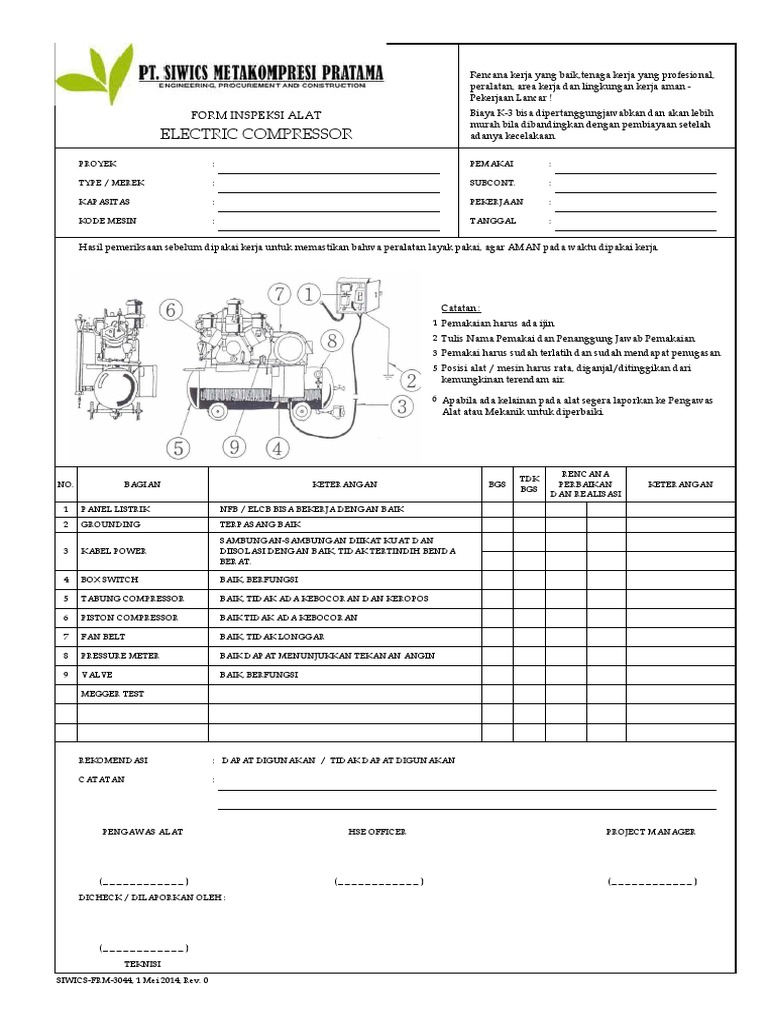 Form Inspeksi Kompresor Listrik | PDF