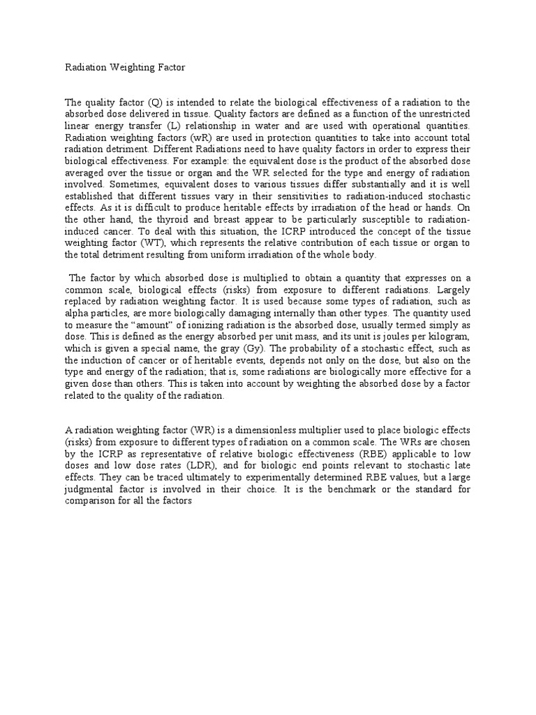 Radiation Weighting Factor | PDF | Absorbed Dose | Ionizing Radiation
