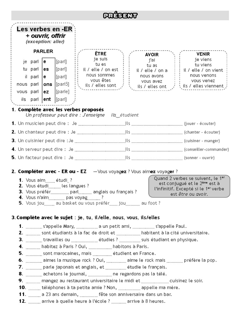 Exercices de conjugaison au présent | PDF | Verbe | Nourriture et boisson
