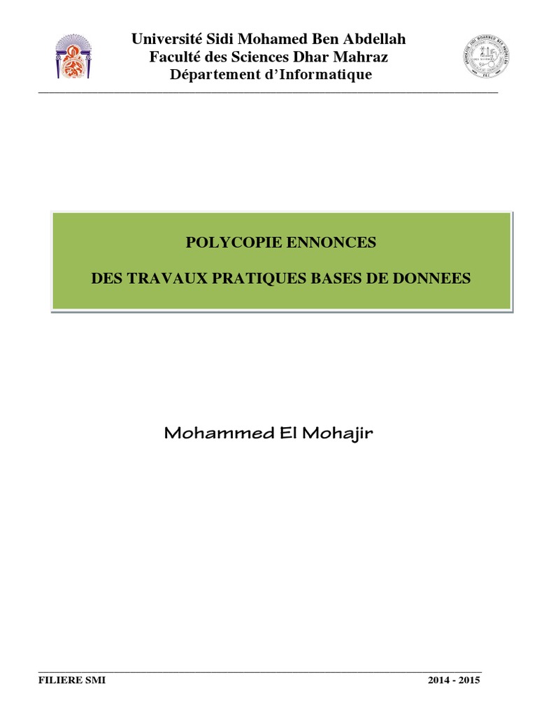 Polycopie TP BasesDonnées | PDF | Données | Gestion des données