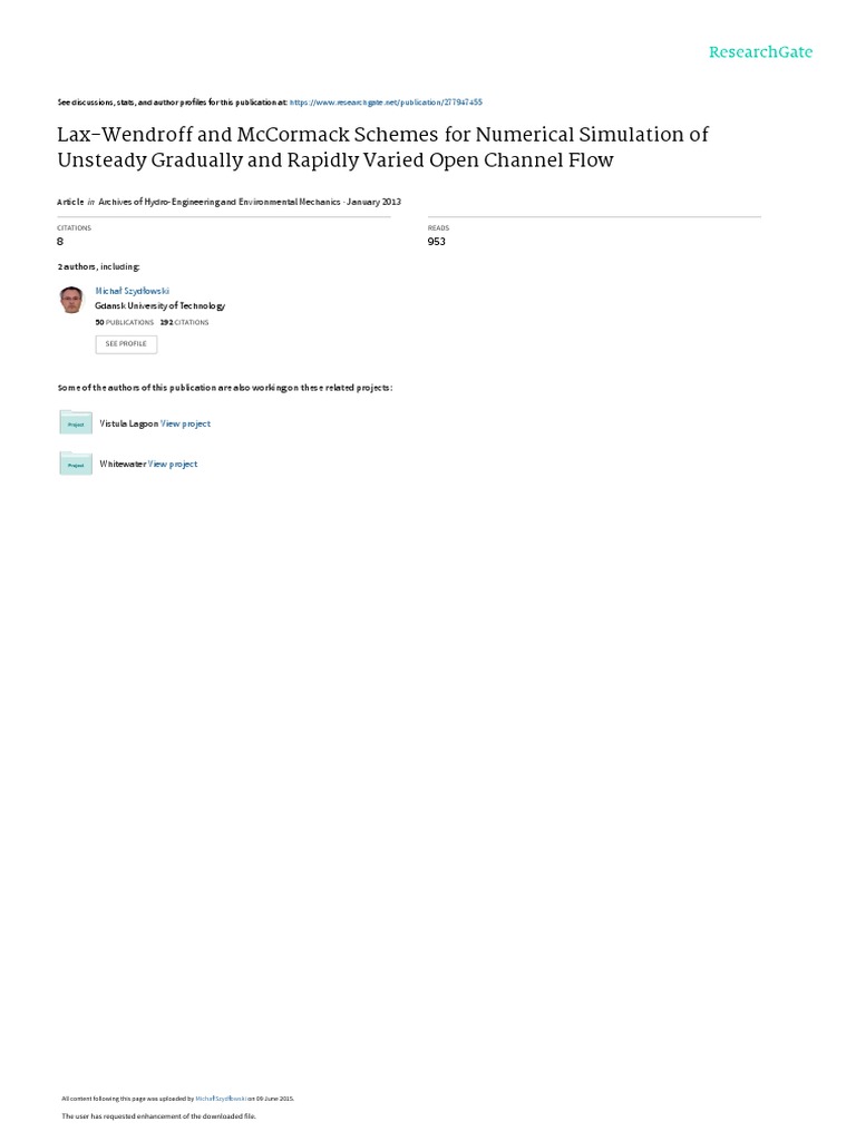 Lax-Wendroff and Mccormack Schemes For Numerical Simulation of Unsteady Gradually and Rapidly ...