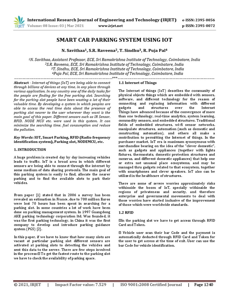 Smart Car Parking System Using Iot | PDF | Internet Of Things | Radio ...