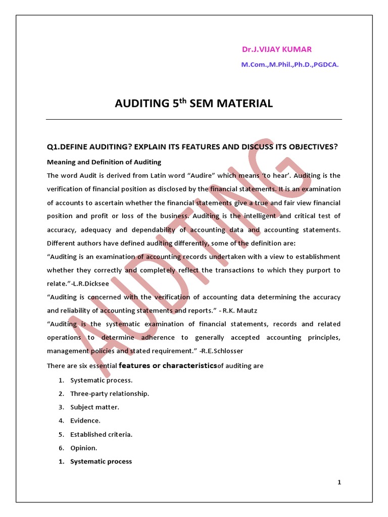 5th SEM AUDITING MATERIAL - pdf300 | PDF | Audit | Financial Audit
