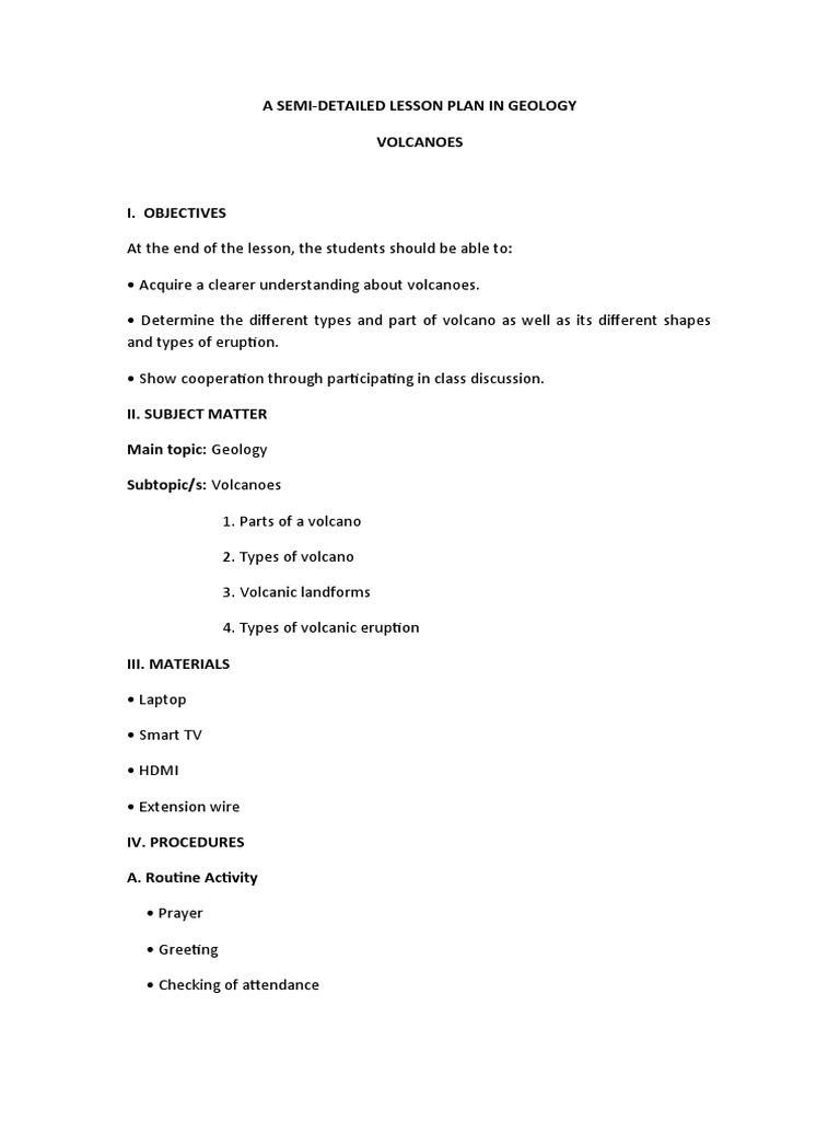 A Semi-Detailed Lesson Plan in Geology Volcanoes | PDF | Types Of ...