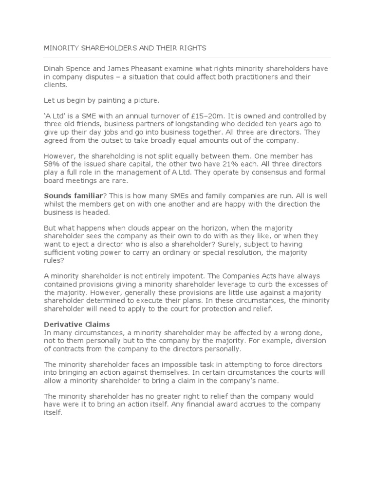 Minority Shareholder Rights Explained | PDF | Liquidation | Private Law