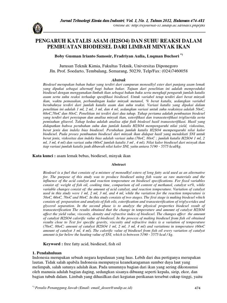 ID Pengaruh Katalis Asam H2so4 Dan Suhu Rea | PDF