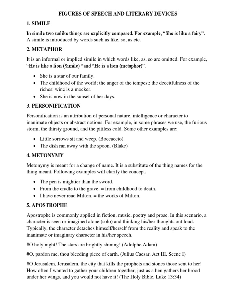 Figures of Speech and Literary Devices 1. Simile | PDF | Poetry | Metaphor